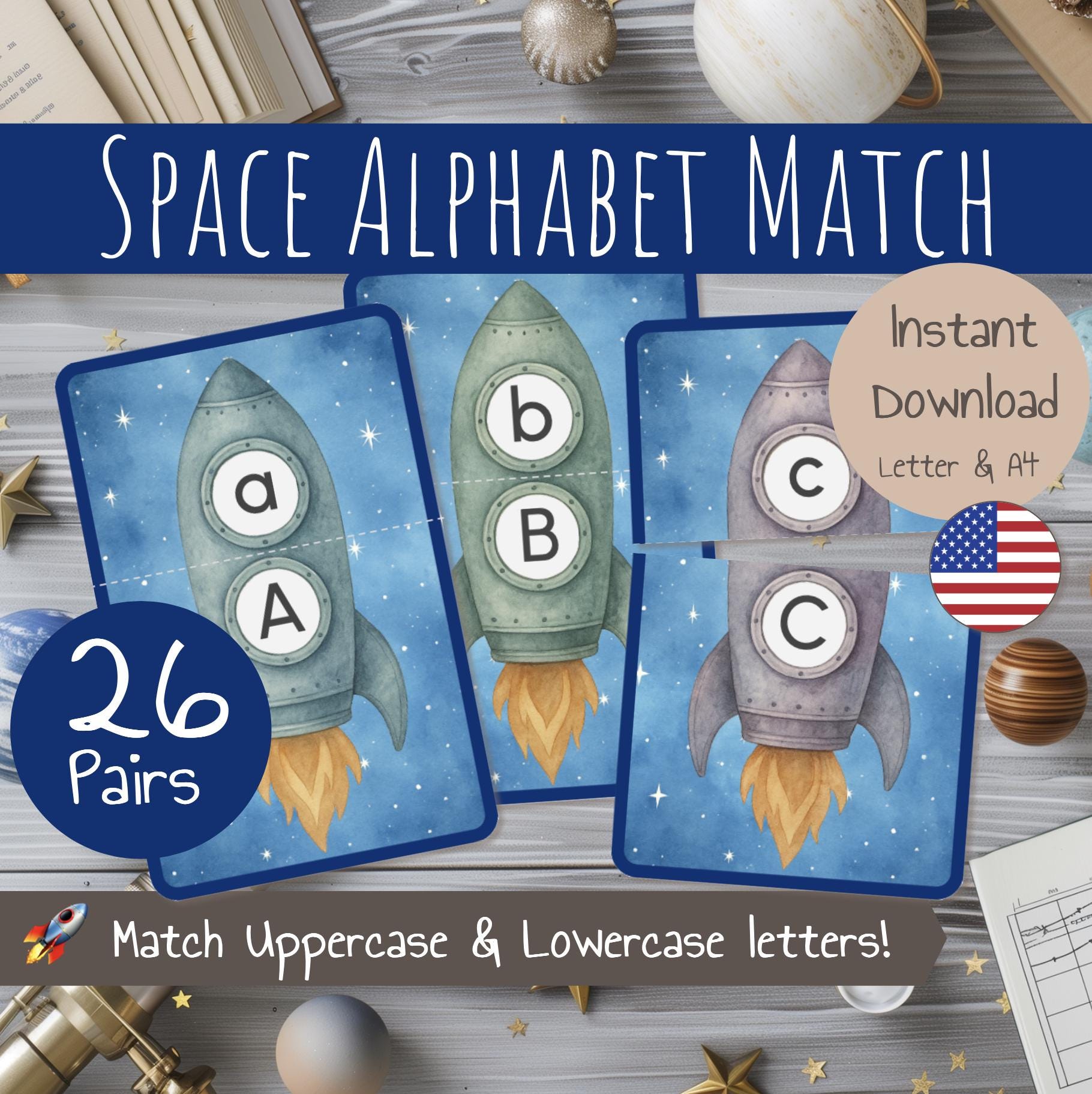 Space Alphabet Match – ABC Matching Game – Rocket Alphabet Matching ...