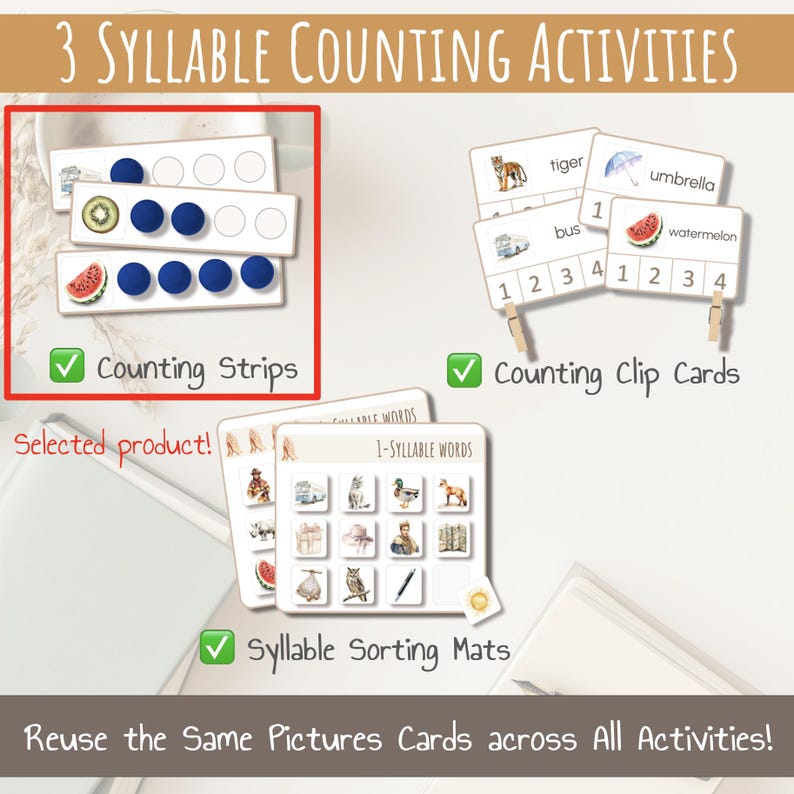 Syllable Counting Strips | Phonics Cards | Syllable Activity ...