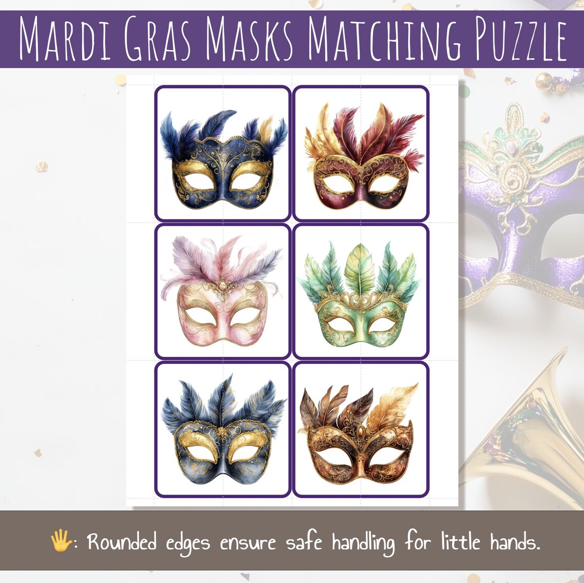 Mardi Gras Matching Activity | 12 Puzzle Pairs | Color Matching ...