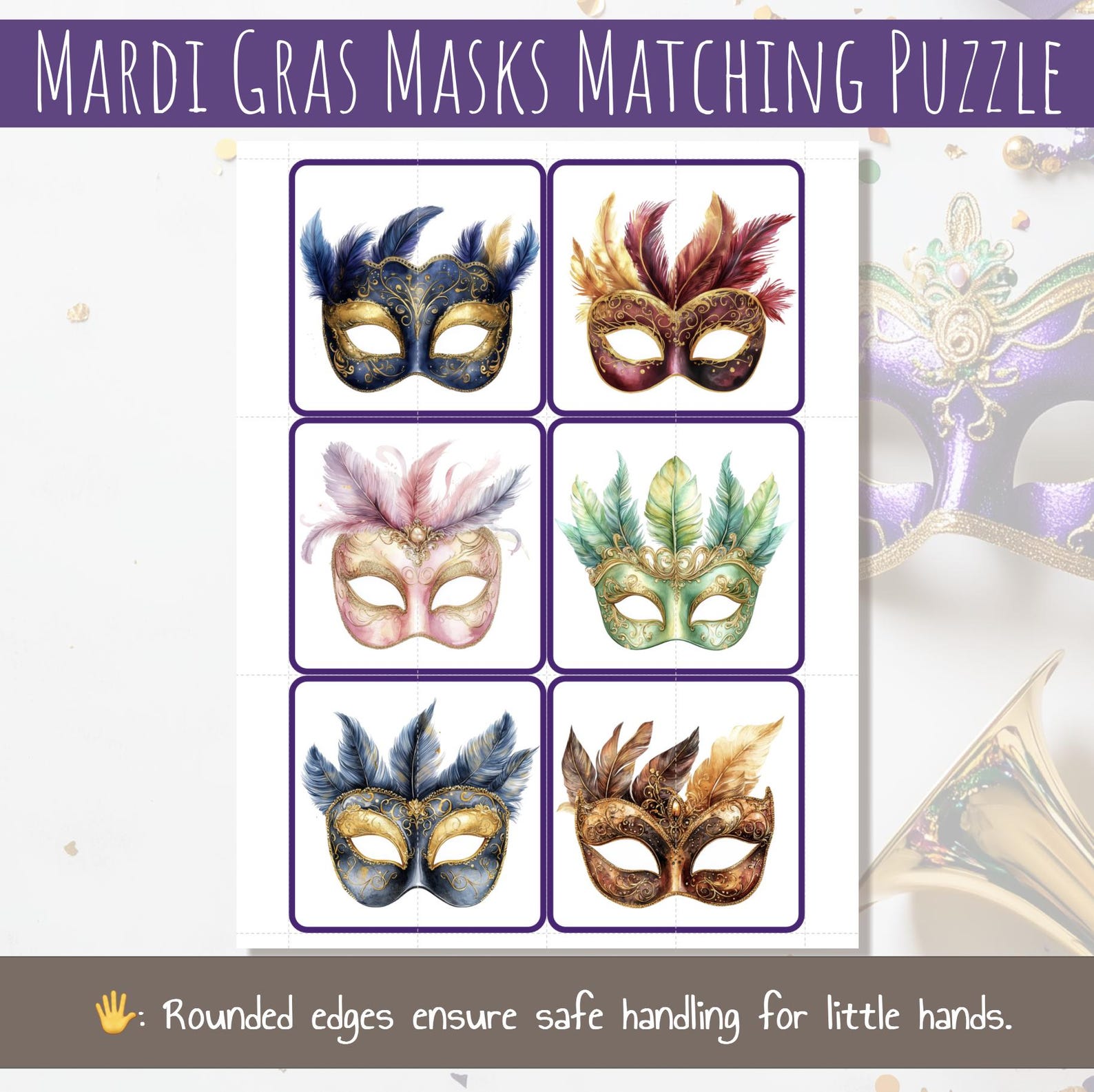 Mardi Gras Matching Activity | 12 Puzzle Pairs | Color Matching ...