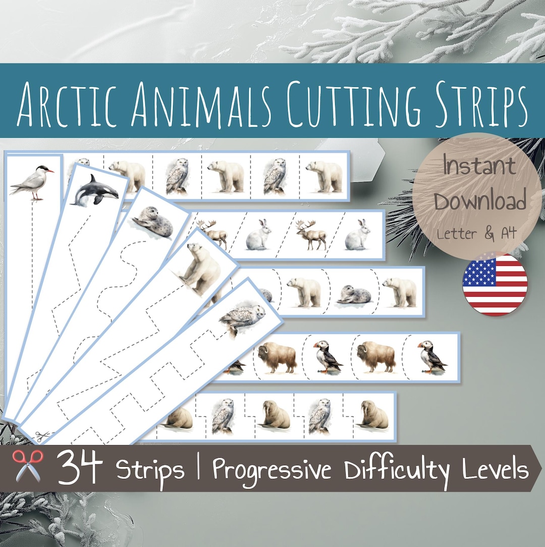 Arctic Animals Cutting Strips – Scissor Skills – Polar Animals Cutting ...