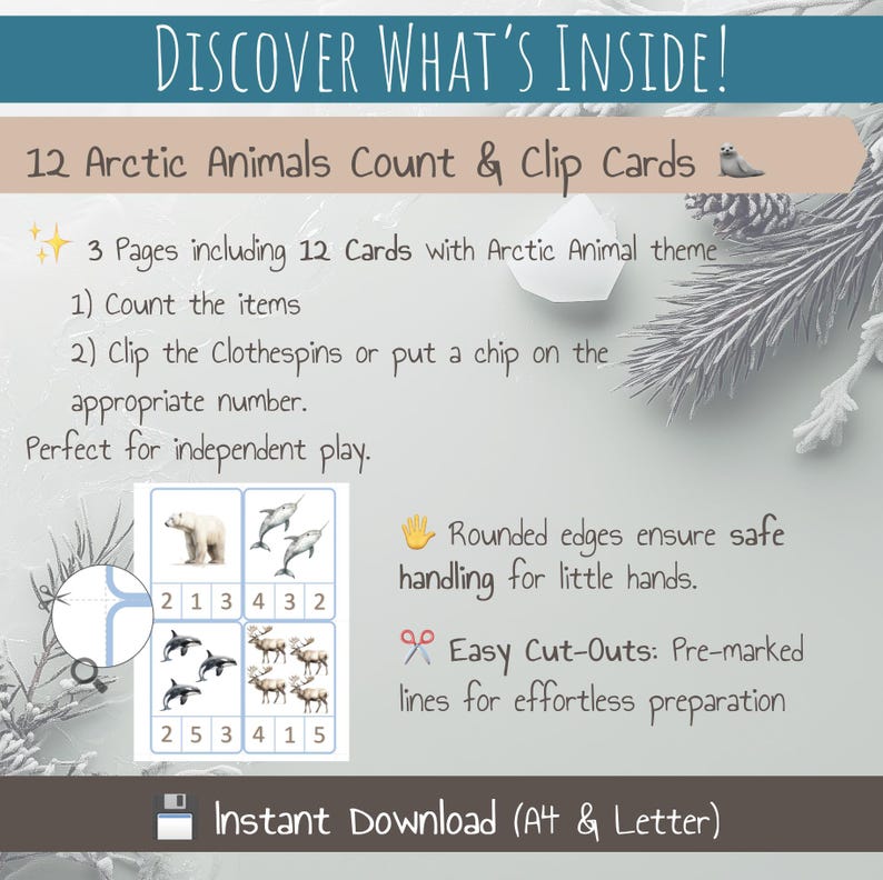 Arctic Animals Count & Clip Cards – Educational Counting Game – Toddler ...