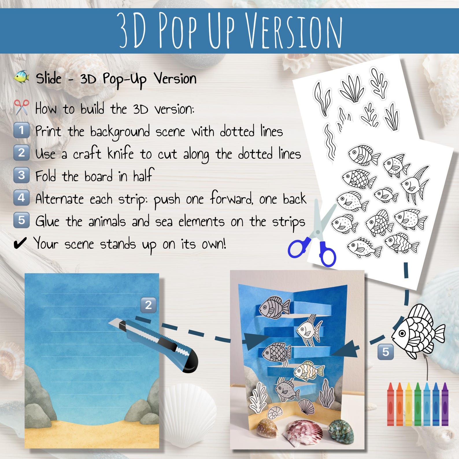 Ocean Pop-up Craft | 2D & 3D Under the Sea Activity | Cut and Paste ...