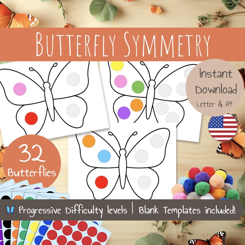 Butterfly Symmetry Activity | Fine Motor & Visual Matching Game | Pom ...