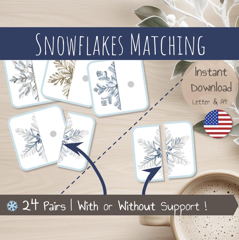 Snowflakes Matching Activity – Snowflakes Puzzle Pairs – Toddler ...