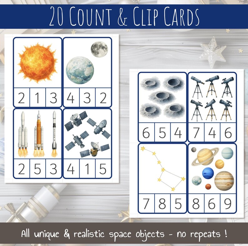 Space Count and Clip Cards 1-20 – Outer Space Counting Activity One to ...