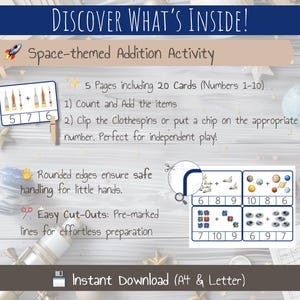 Space Addition Clip Cards – 20 Printable Count and Clip Cards – Outer ...