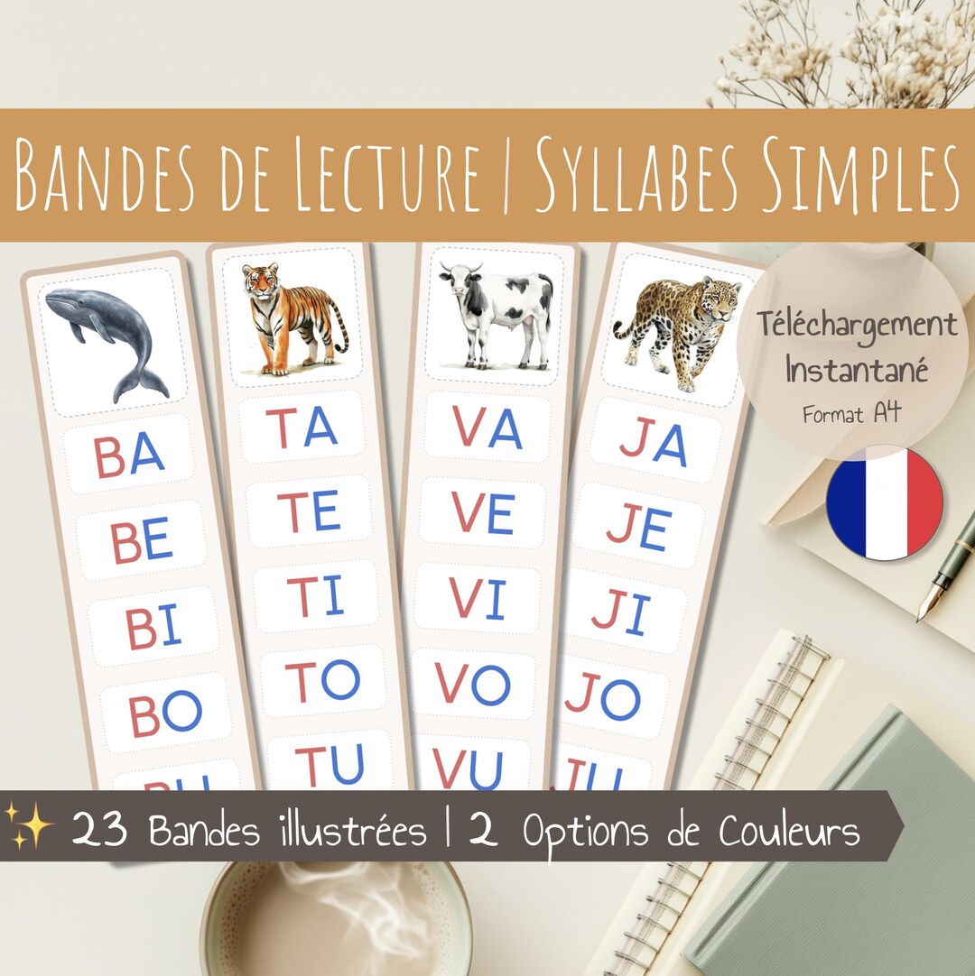 French Consonant Vowels Blending Strips With Animal Illustrations ...
