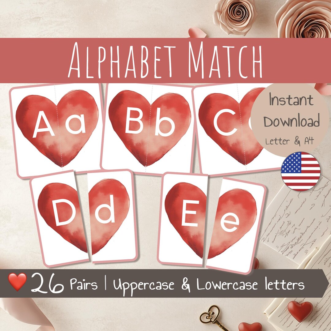 Alphabet Matching Activity – Valentine's Day Letter Matching – Hearts ...