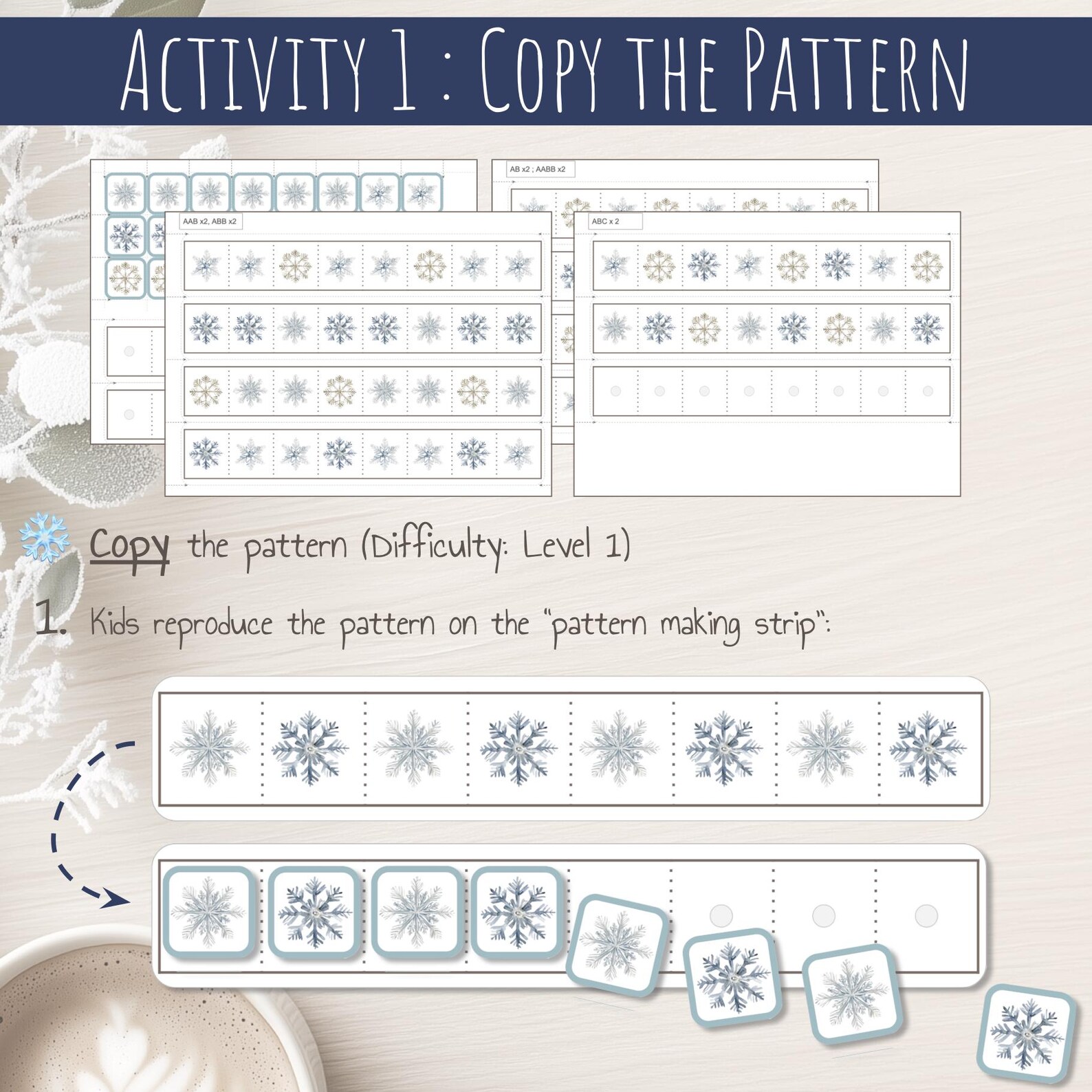 Snowflakes Pattern Cards – Pattern Recognition Games – Copy Complete ...