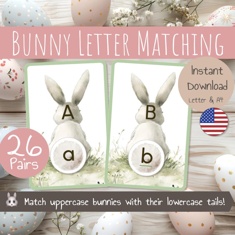 Easter Letter Matching | Bunny Alphabet Match | Uppercase & Lowercase ...