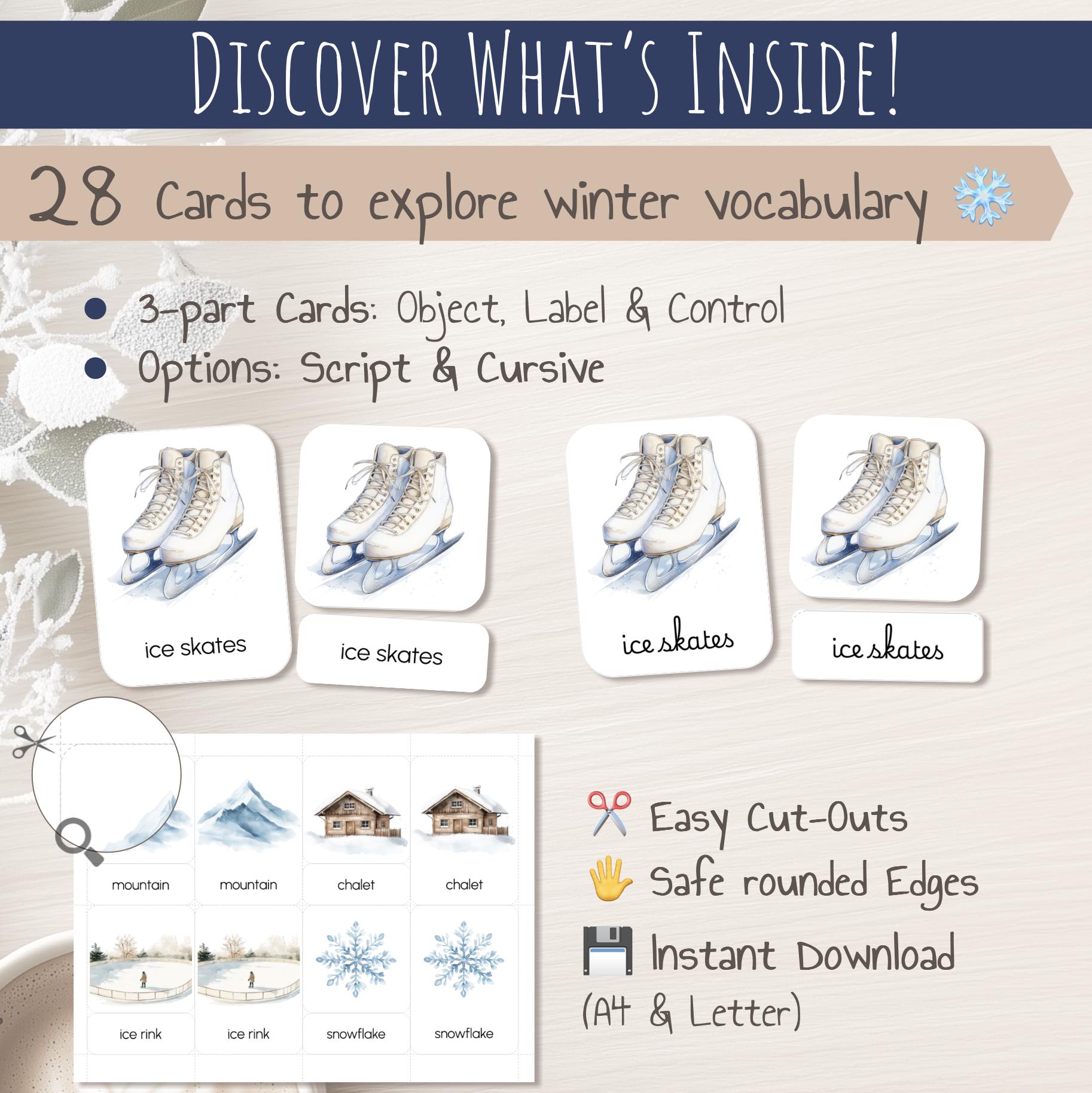 28 Winter Three-part Cards – Nomenclature Cards – Montessori Inspired ...