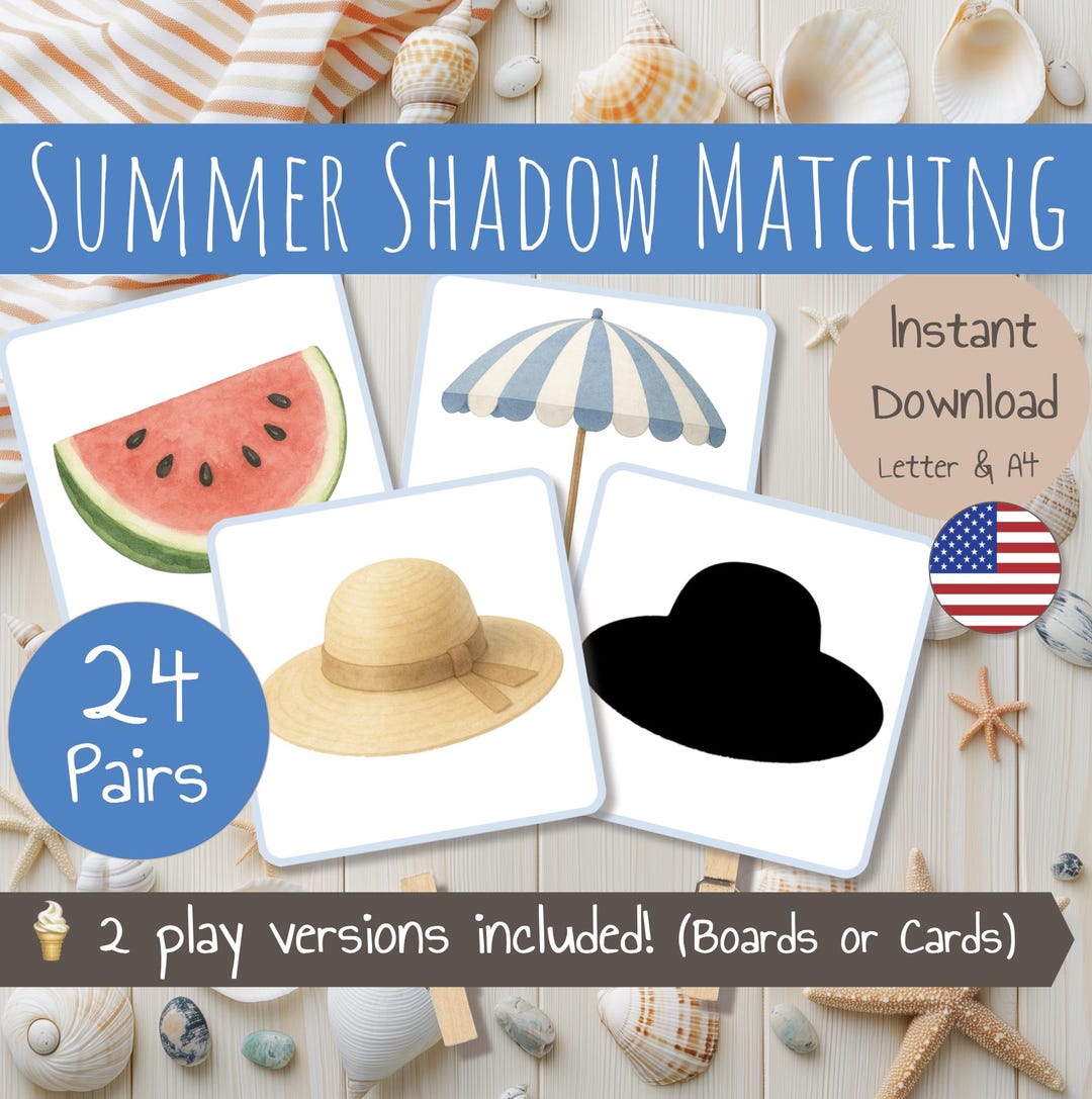 Summer Shadow Matching Game | 24 Pairs | 24 Picture & Silhouette Cards ...
