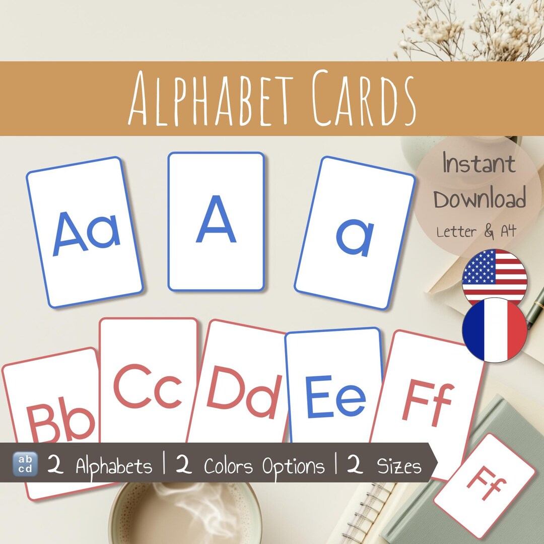 Montessori Alphabet Cards | Uppercase & Lowercase Letters | French and ...
