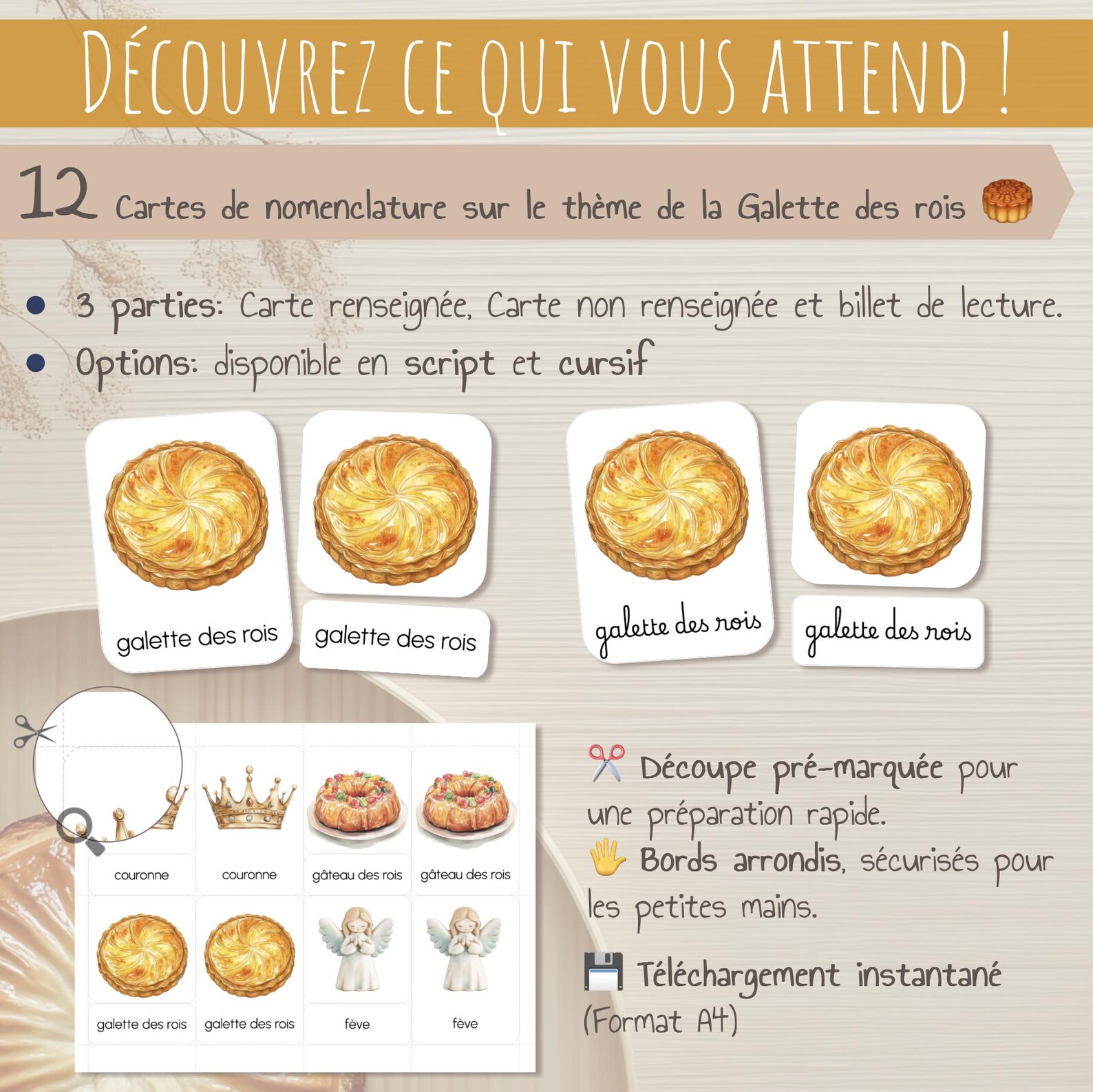 French 12 Epiphany & galette Des Rois Three-part Cards Nomenclature ...