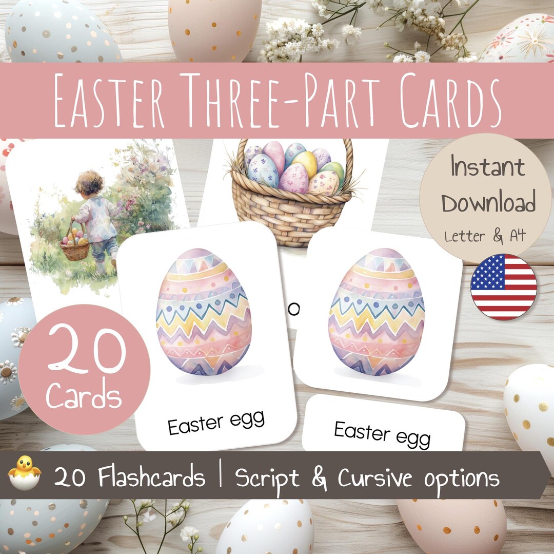 20 Easter Montessori Three-part Cards – Nomenclature Cards – Spring ...