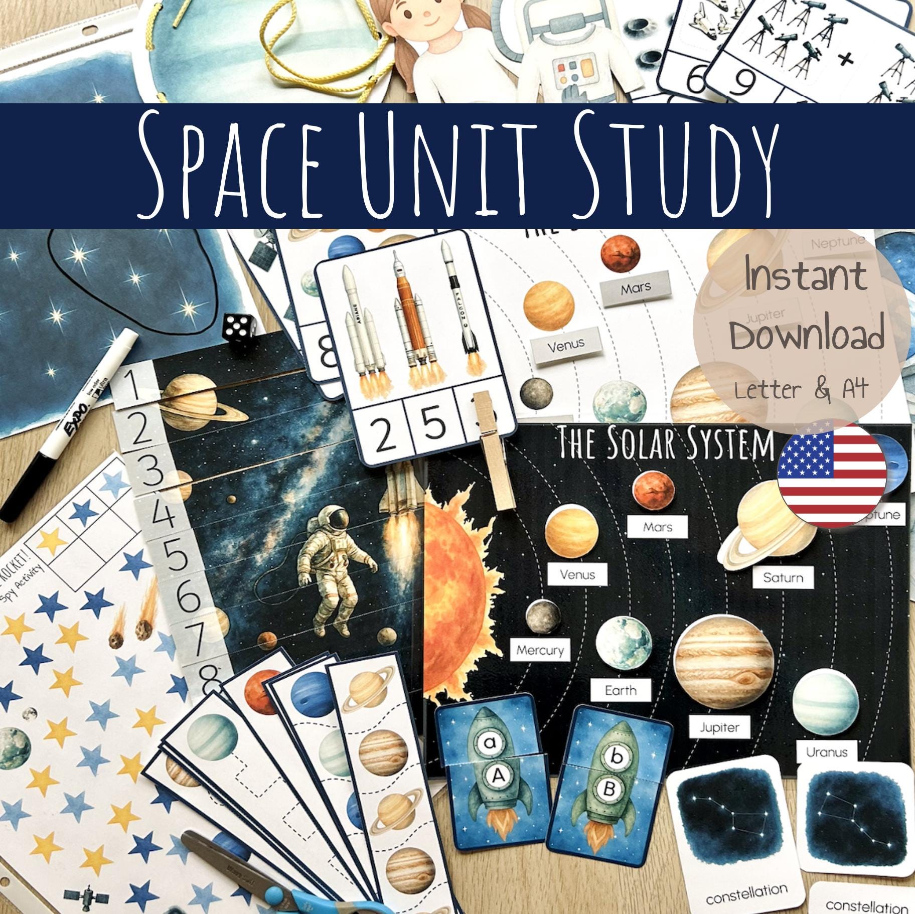 Space Unit Study | 12 Hands-on Montessori Space Activities PDF ...