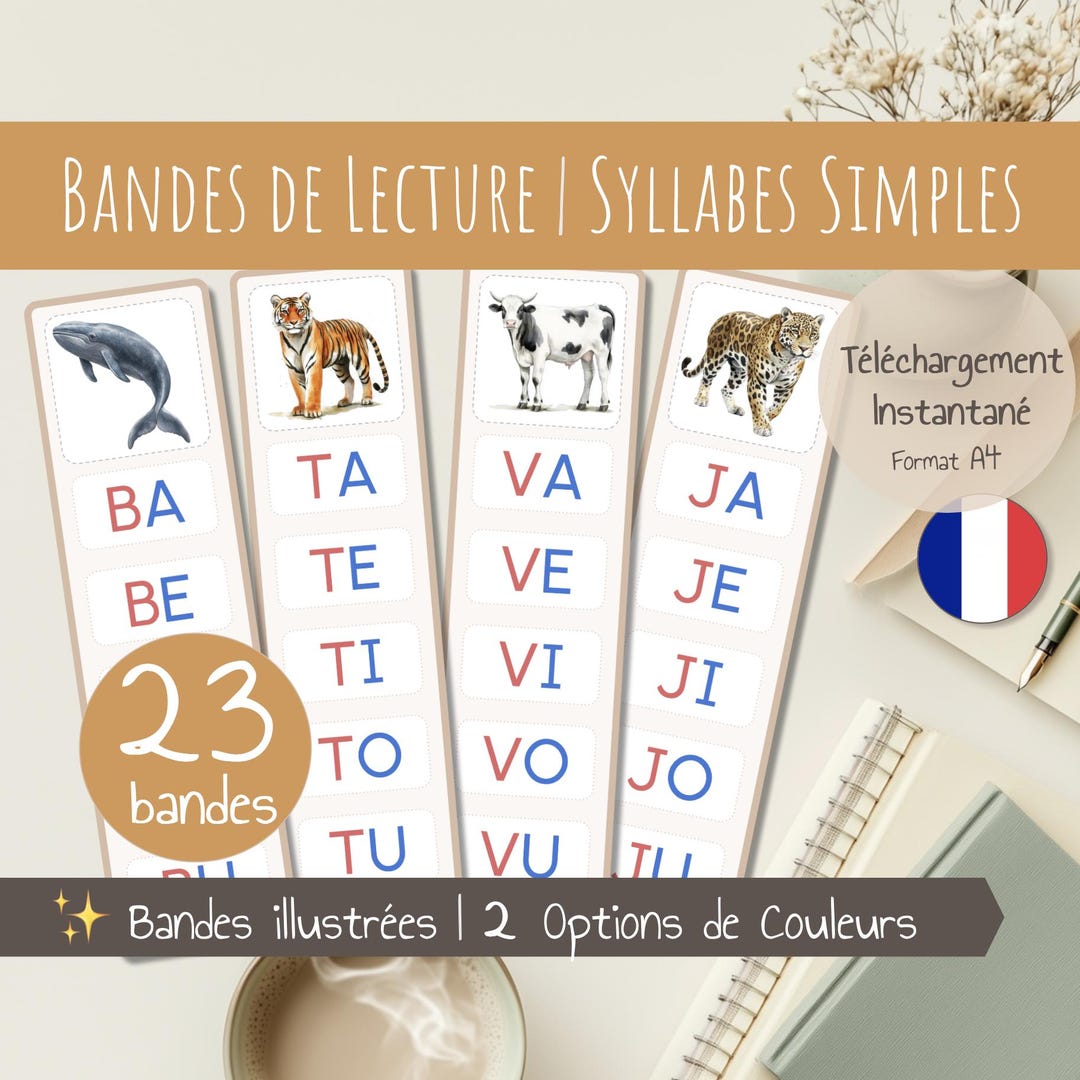 French Consonant Vowels Blending Strips With Animal Illustrations ...