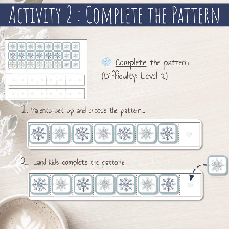 Snowflakes Pattern Cards – Pattern Recognition Games – Copy Complete Extend the Pattern ...