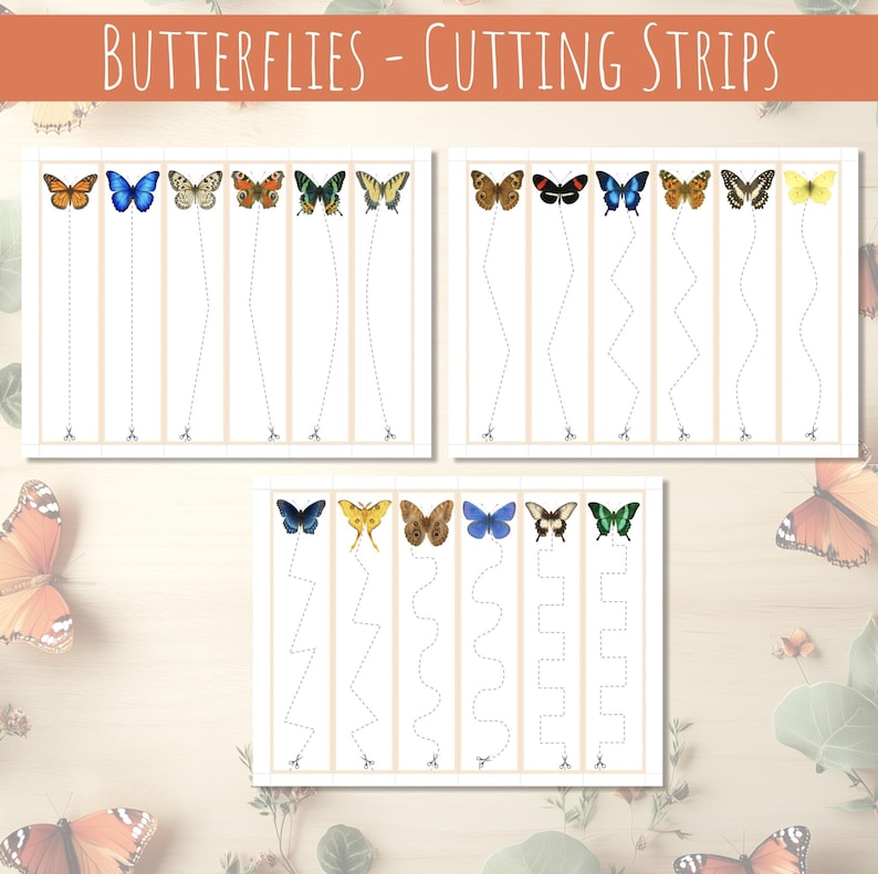 Butterfly Cutting Strips | Scissor Skills | Spring Cutting Practice for ...