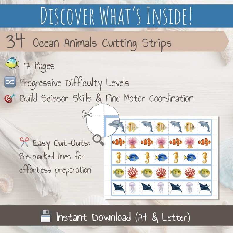 Ocean Animals Cutting Strips | Scissor Skills | Cutting Practice for ...