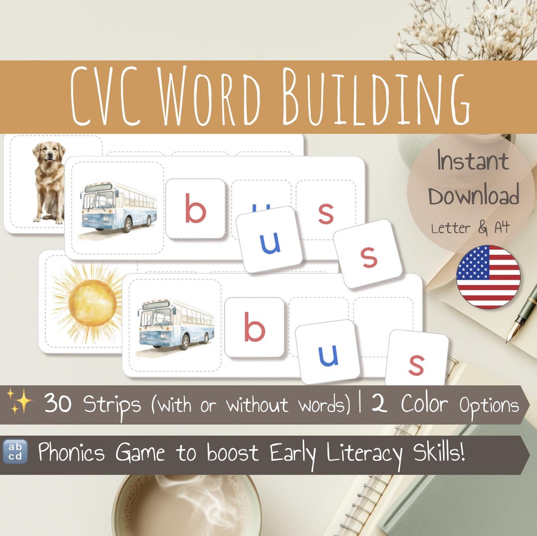 CVC Word Building | Phonics Cards | Matching Cards | Montessori ...
