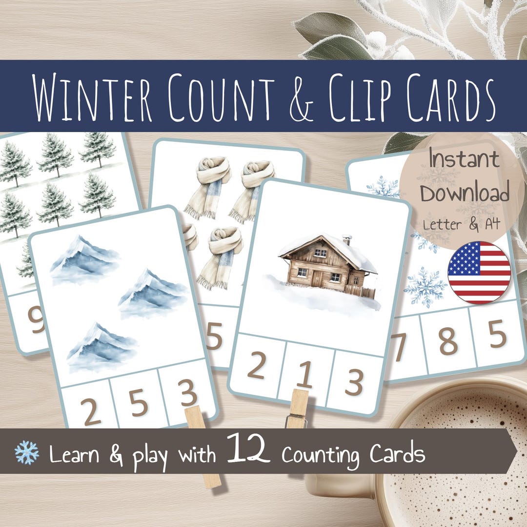 Winter Count & Clip Cards – Educational Counting Game – Winter Activity ...