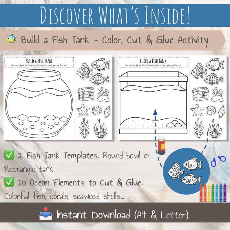 Build A Fish Tank | Craft for Kids | Cut & Glue Summer Activity | Under ...