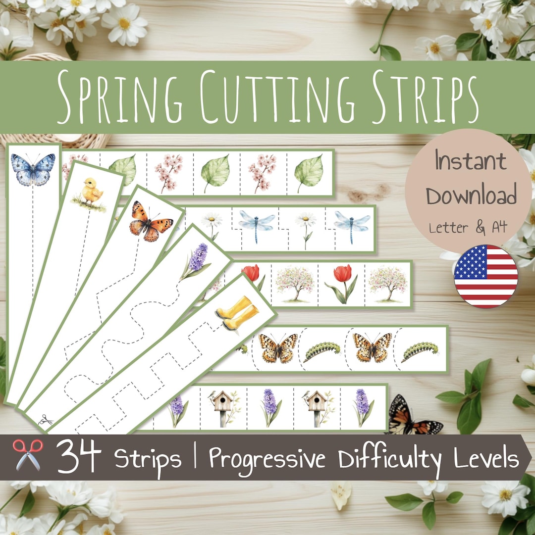 Spring Cutting Strips | Scissor Skills | Spring Cutting Practice for ...