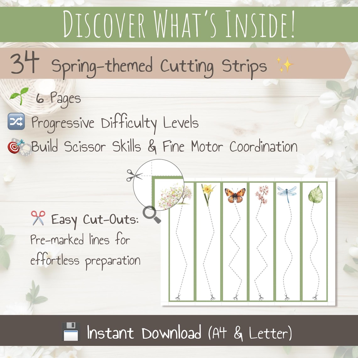 Spring Cutting Strips | Scissor Skills | Spring Cutting Practice for ...