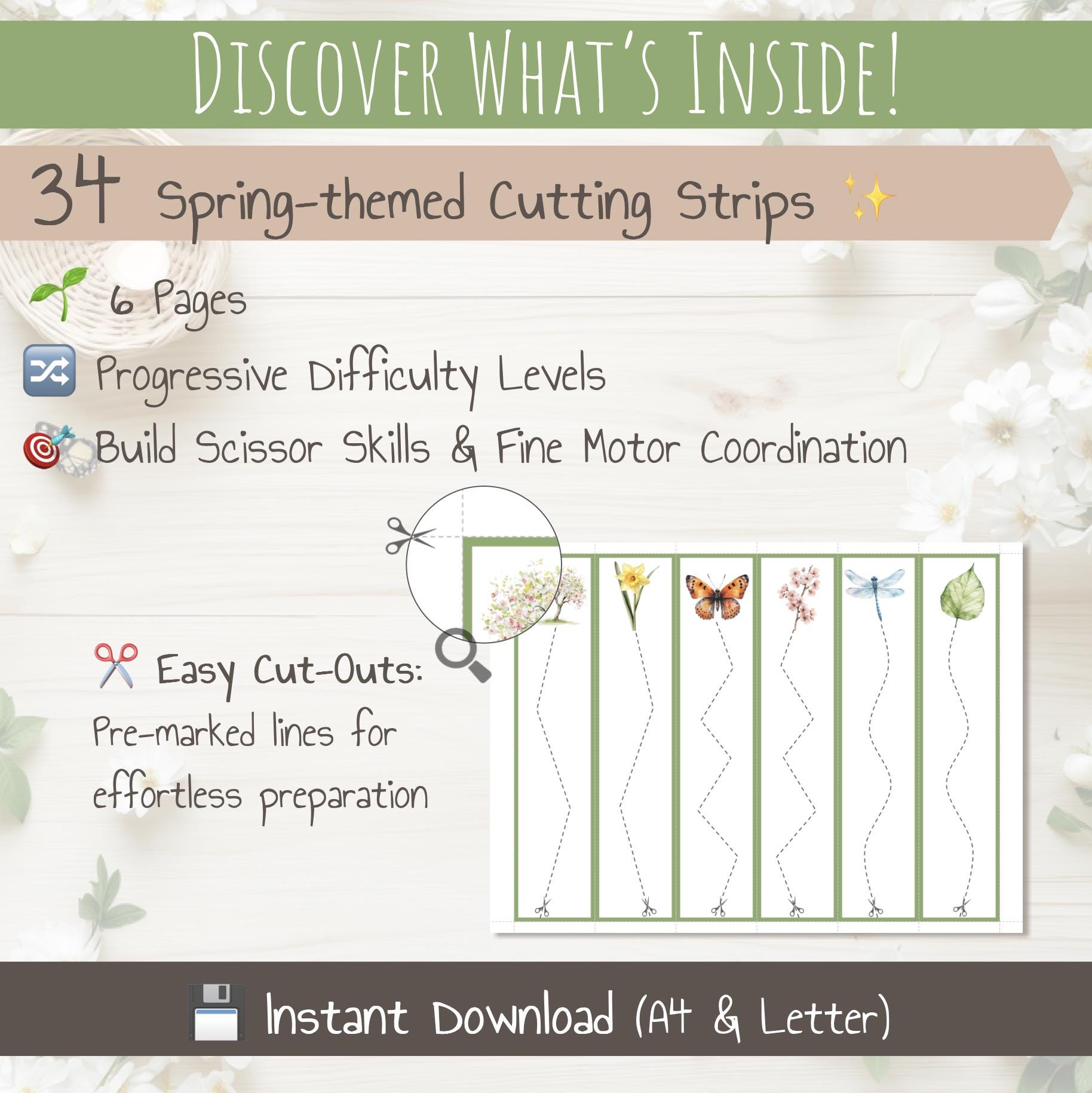 Spring Cutting Strips | Scissor Skills | Spring Cutting Practice for ...