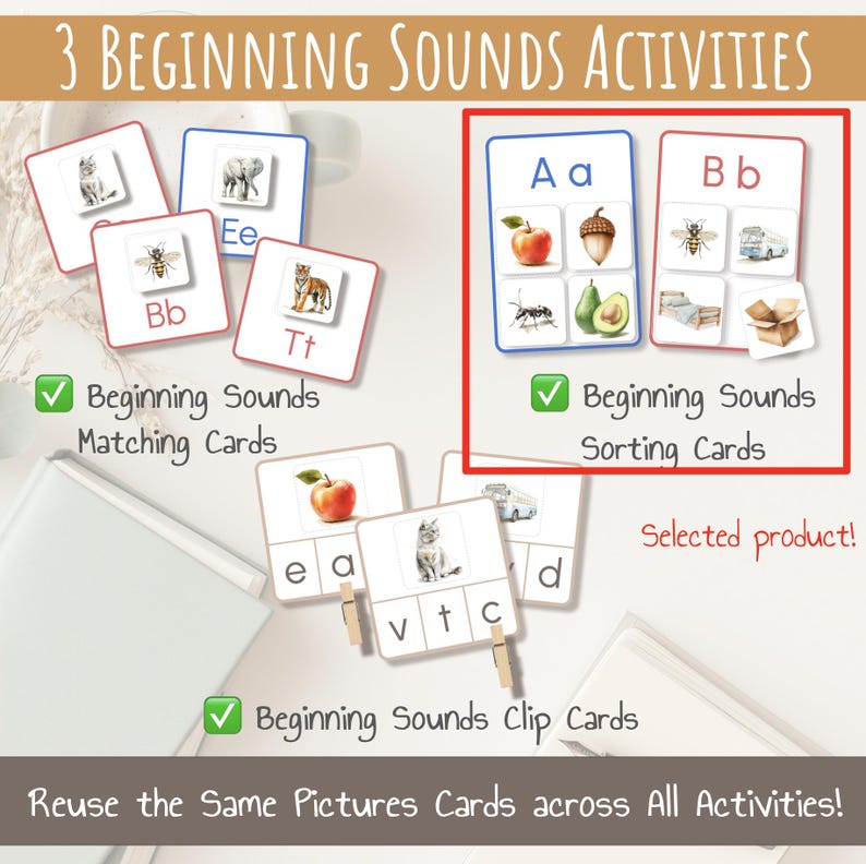 Beginning Sounds Sorting Activity | Matching Initial Sounds | Phonics ...