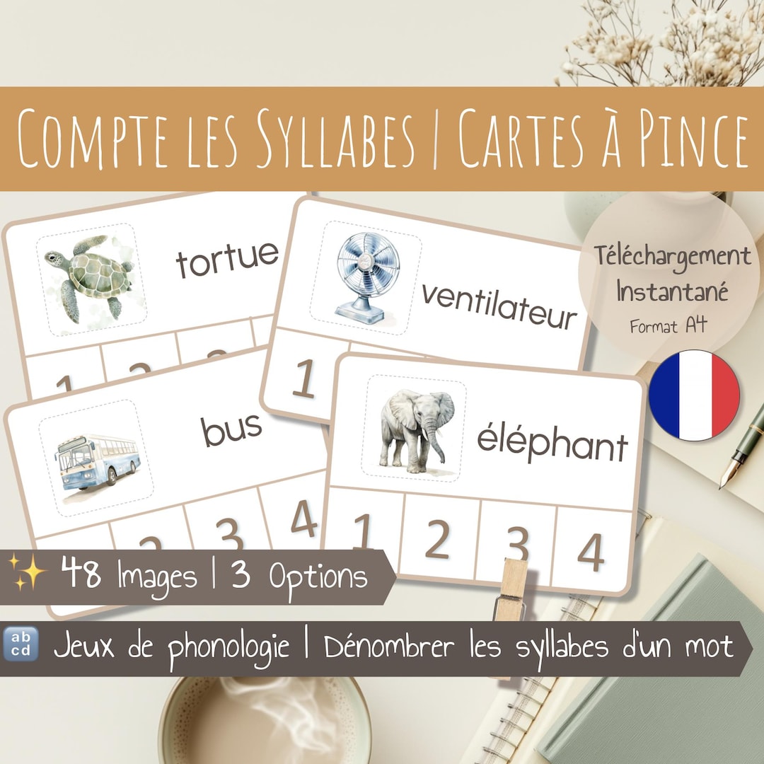 French Syllable Clip Cards | Phonics Cards | Count & Clip Cards ...