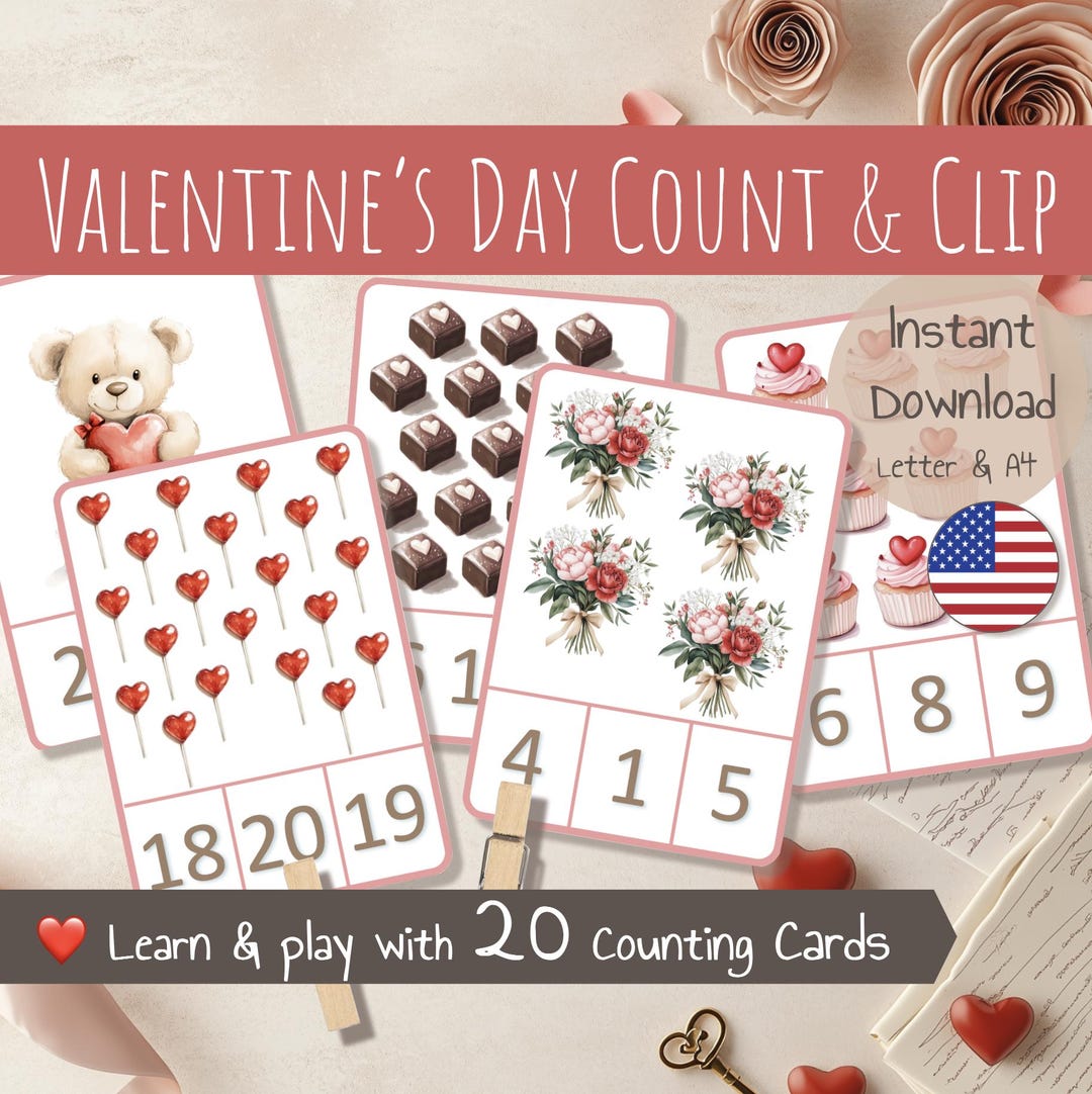 Valentine's Day Count & Clip Cards – Educational Counting Game ...