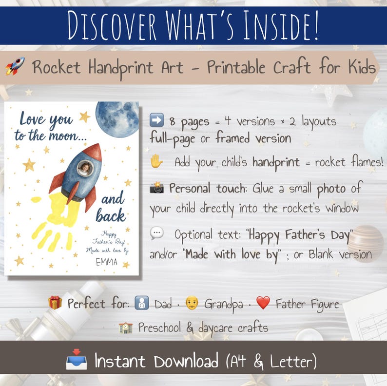 Father's Day Handprint | Craft for Kids | Keepsake Rocket Art | Space ...