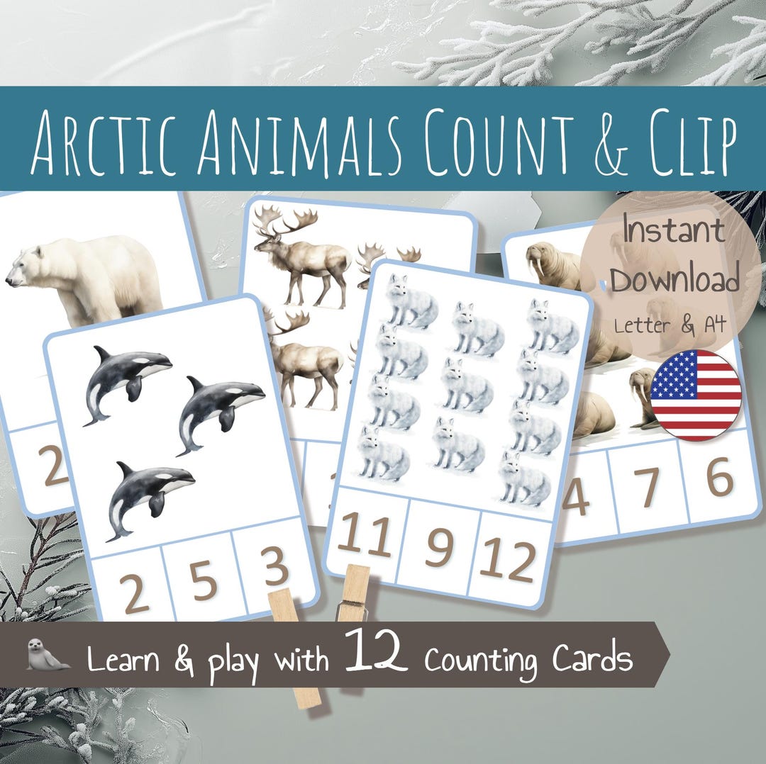 Arctic Animals Count & Clip Cards – Educational Counting Game – Toddler ...