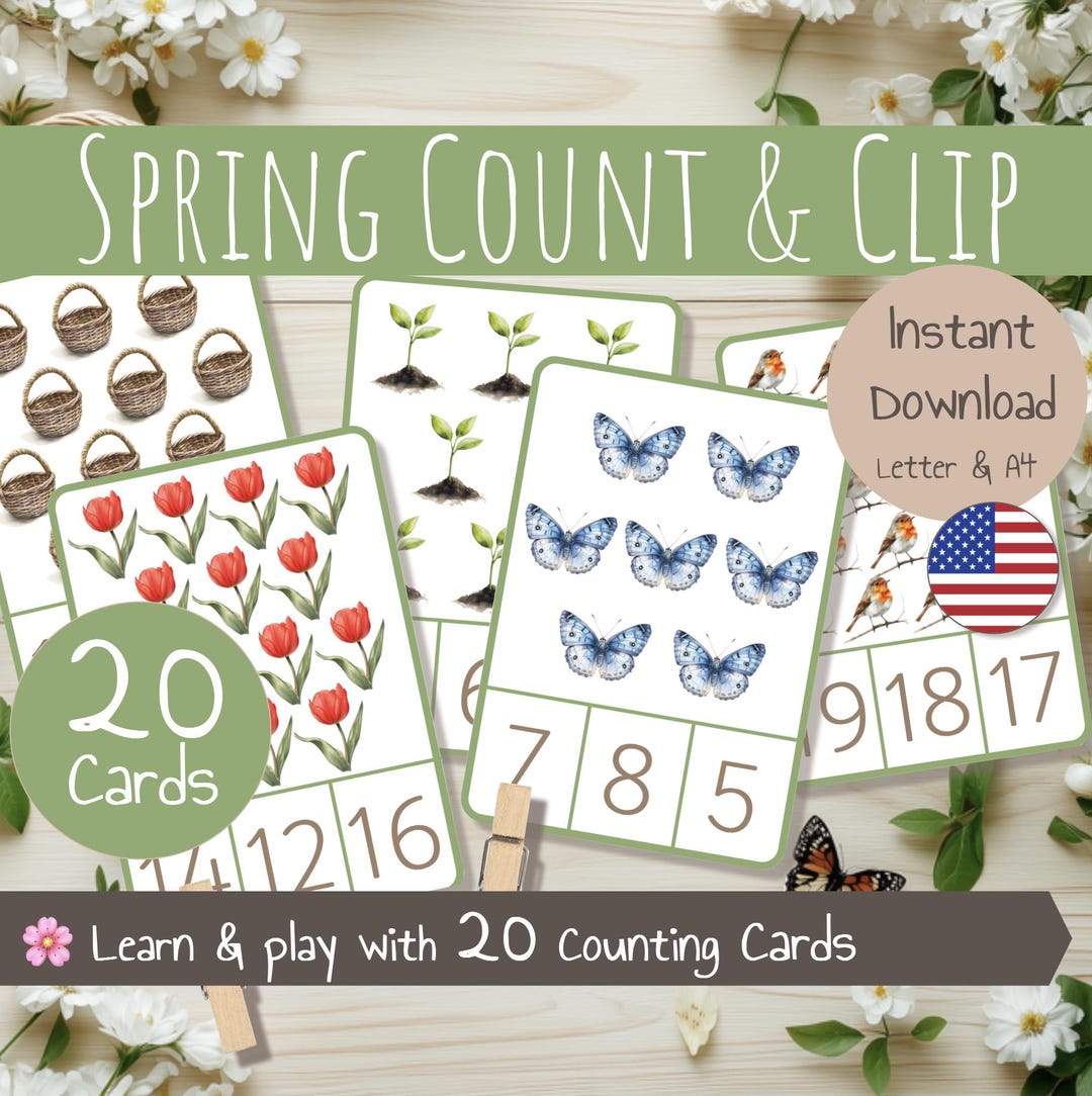 Spring Count and Clip Cards 1-20 – Counting Activity One to Twenty ...