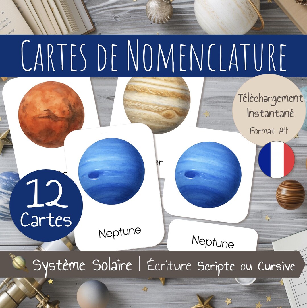 French 12 Solar System Montessori Three-part Cards - Nomenclature Cards ...