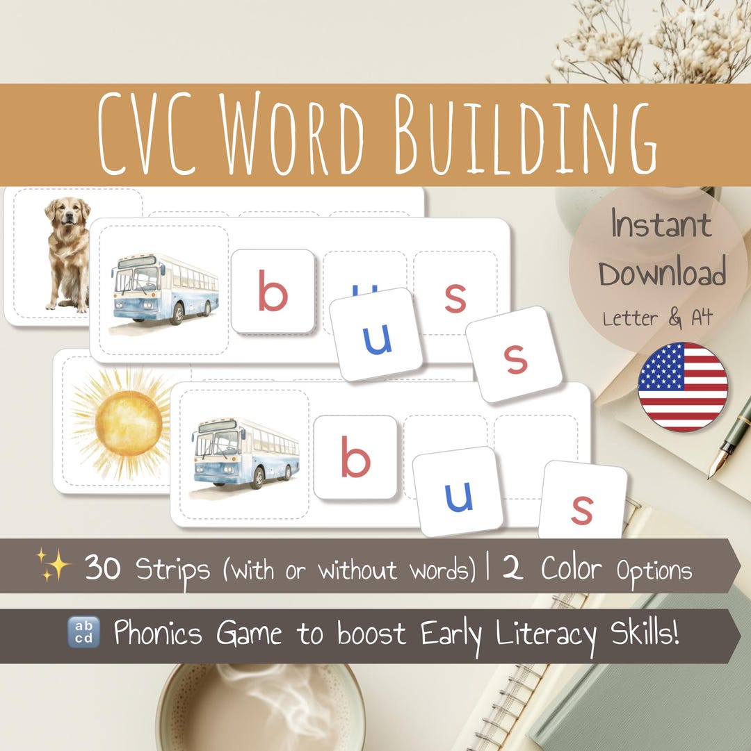 CVC Word Building | Phonics Cards | Matching Cards | Montessori ...