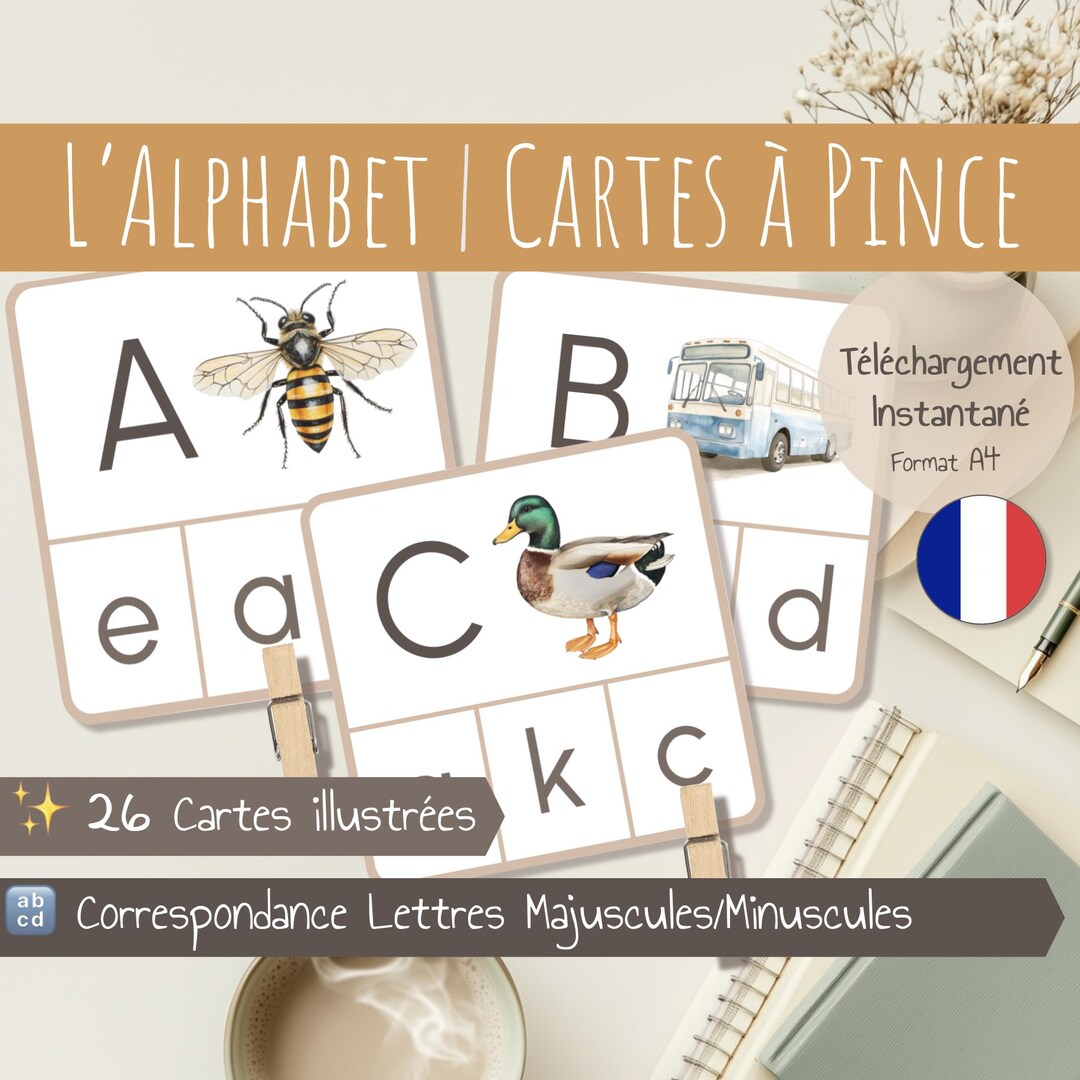 French 26 Alphabet Clip Cards | Illustrated ABC Clip Cards | Match and ...