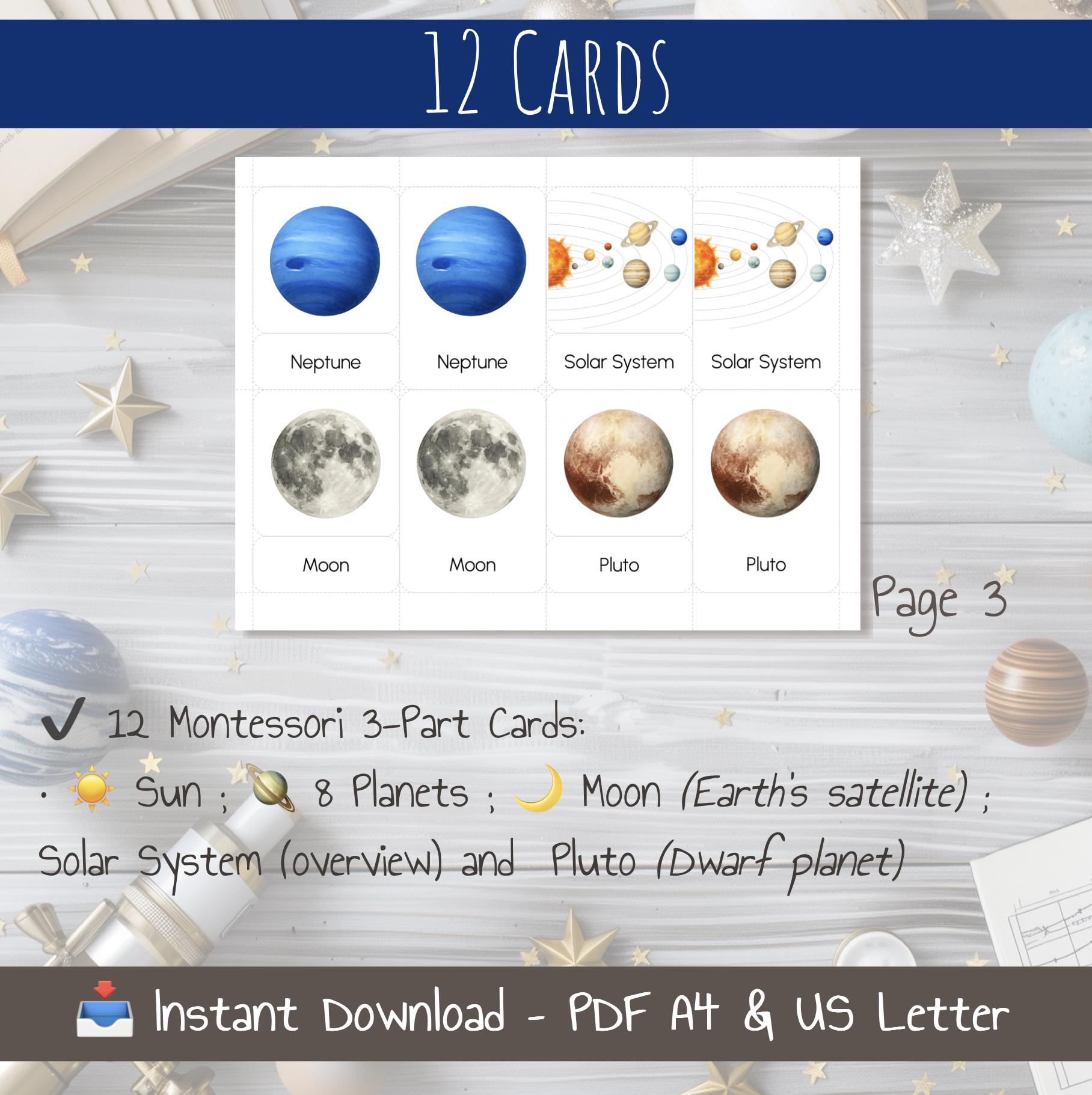 12 Solar System Cards | Space Flashcards | Planets Flashcards ...