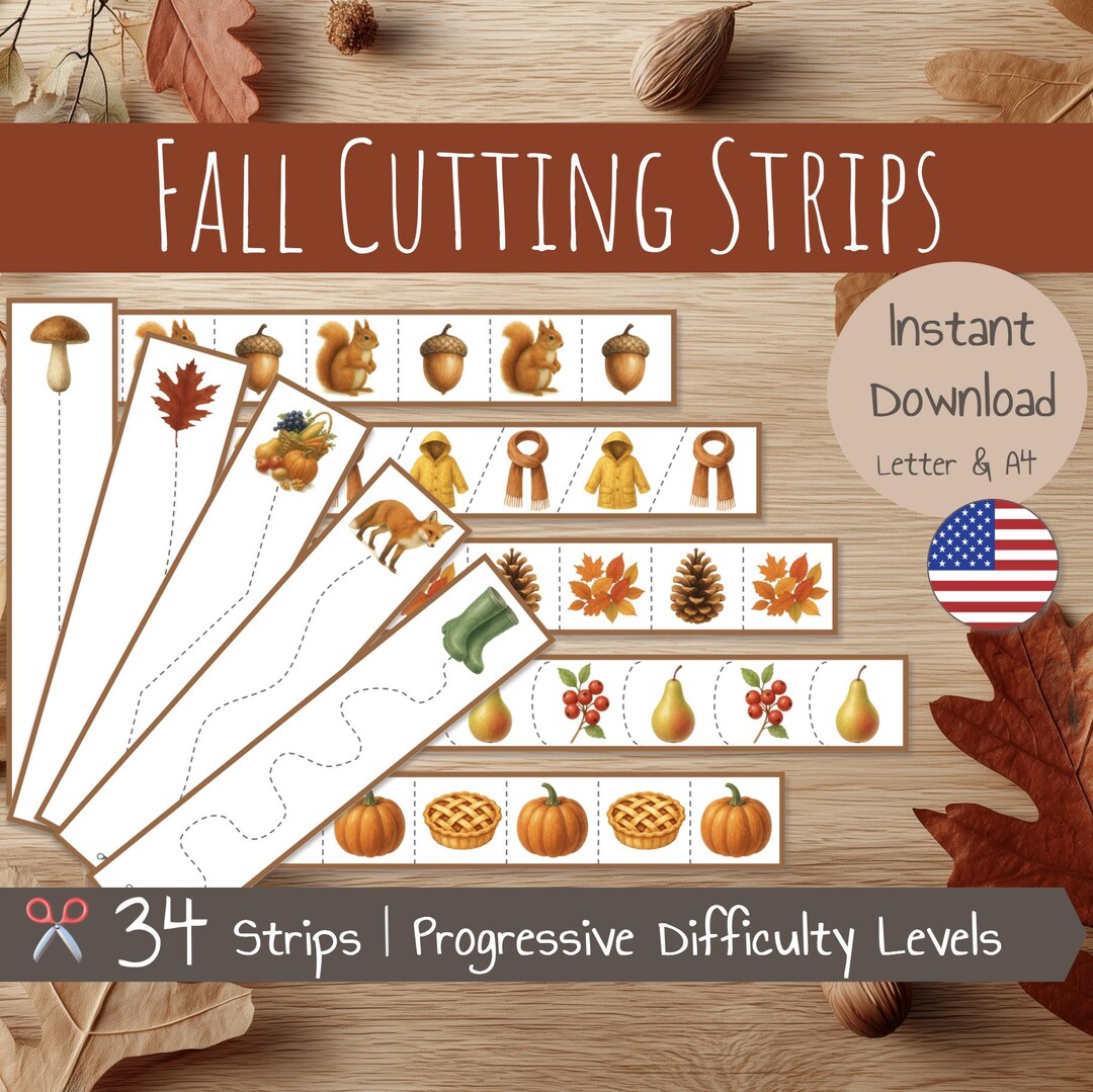 Fall Autumn Cutting Strips | Scissor Skills | Cutting Practice for Fine ...