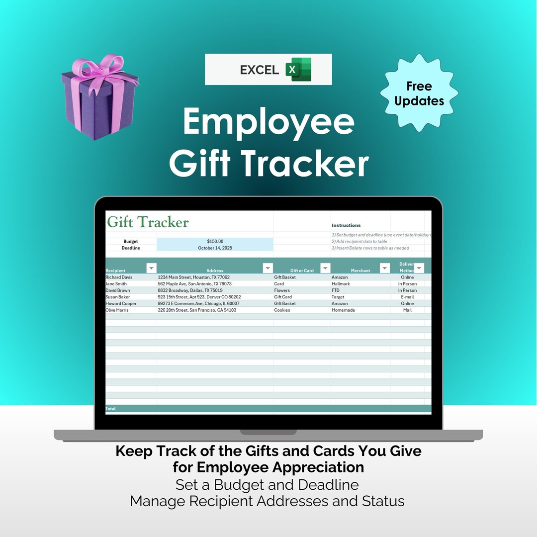 Employee Gift Tracker - Excel Tool - Track Cards and Gifts for Staff ...