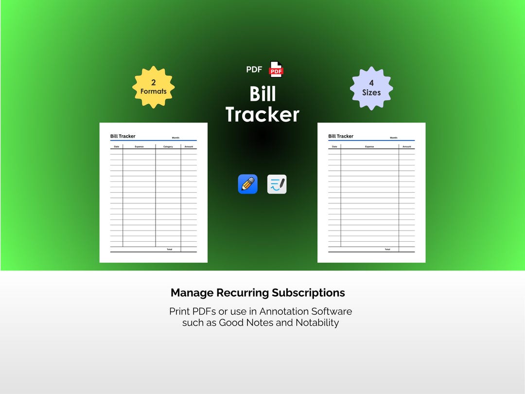 Bill Tracker PDF Digital Template Expense Tracker Payment Tracker ...