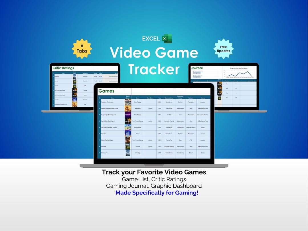 Video Game Tracker Spreadsheet Excel Gaming Log Game Wishlist Digital ...