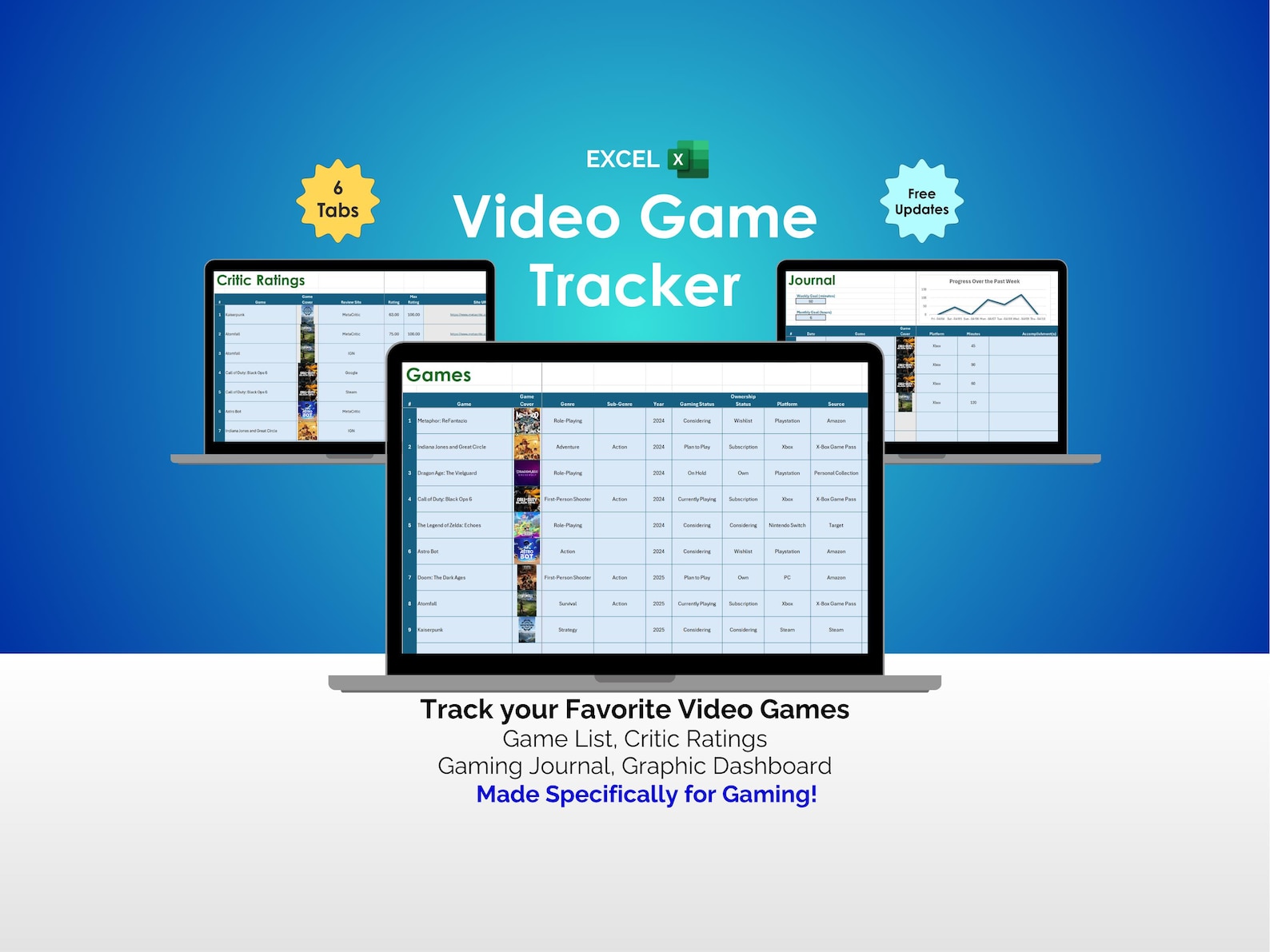 Video Game Tracker Spreadsheet Excel Gaming Log Game Wishlist Digital ...