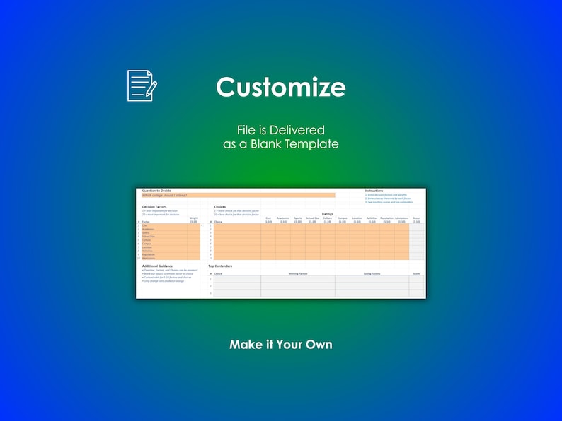 College Comparison Spreadsheet Excel Template College Decision Matrix ...