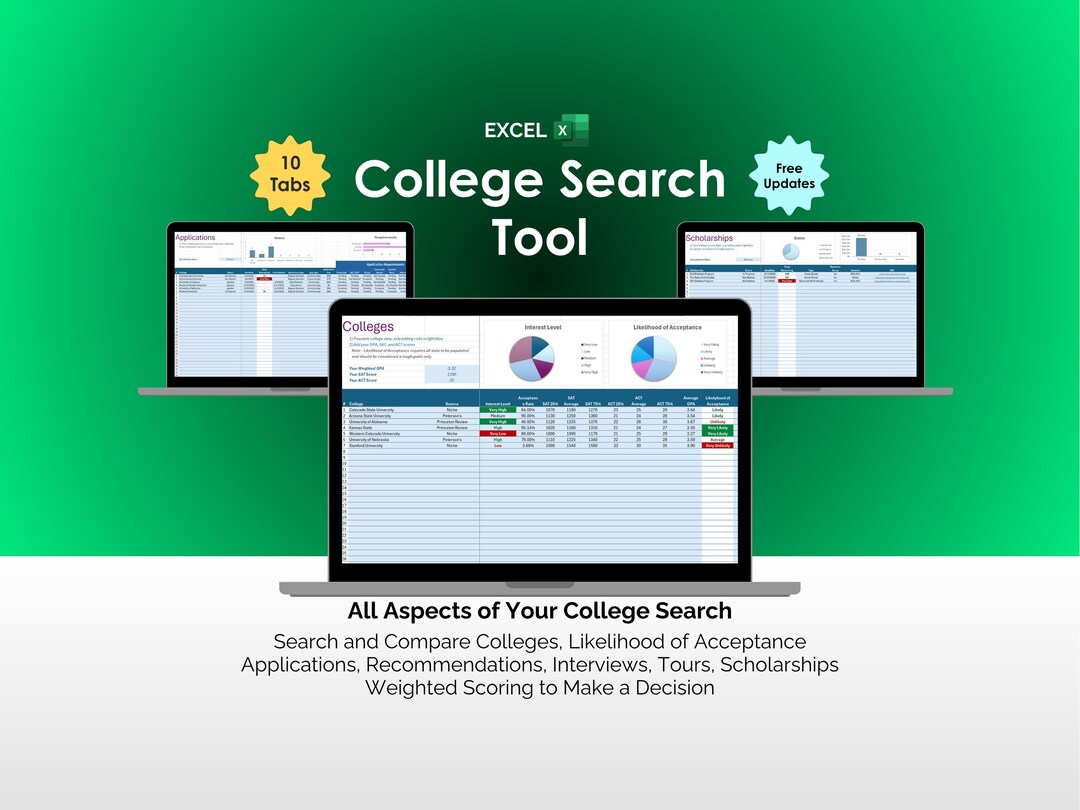 College Search Excel Tool - College Comparison, University Application ...