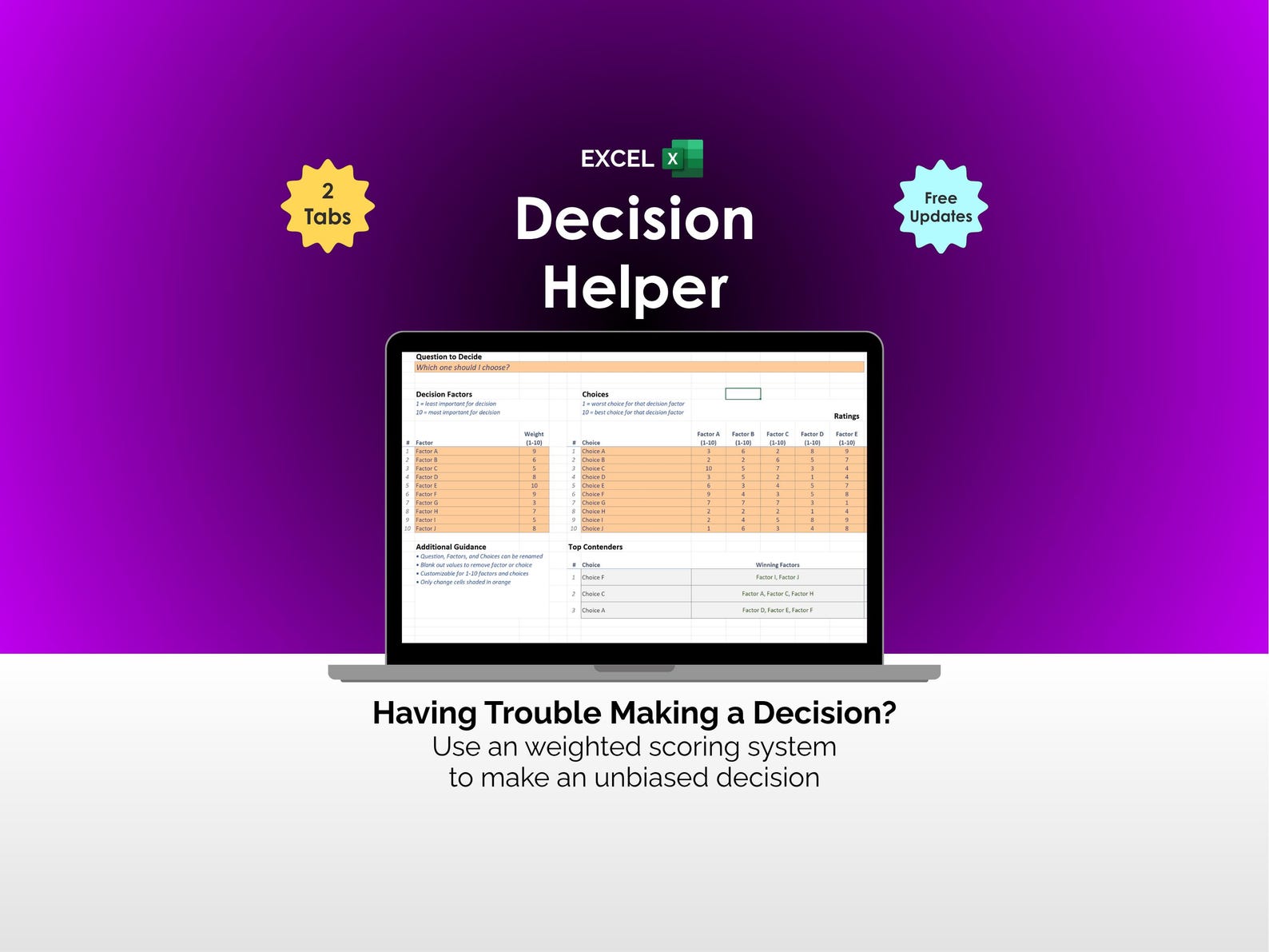 Excel Decision Matrix Spreadsheet Template Decision Making Scorecard ...