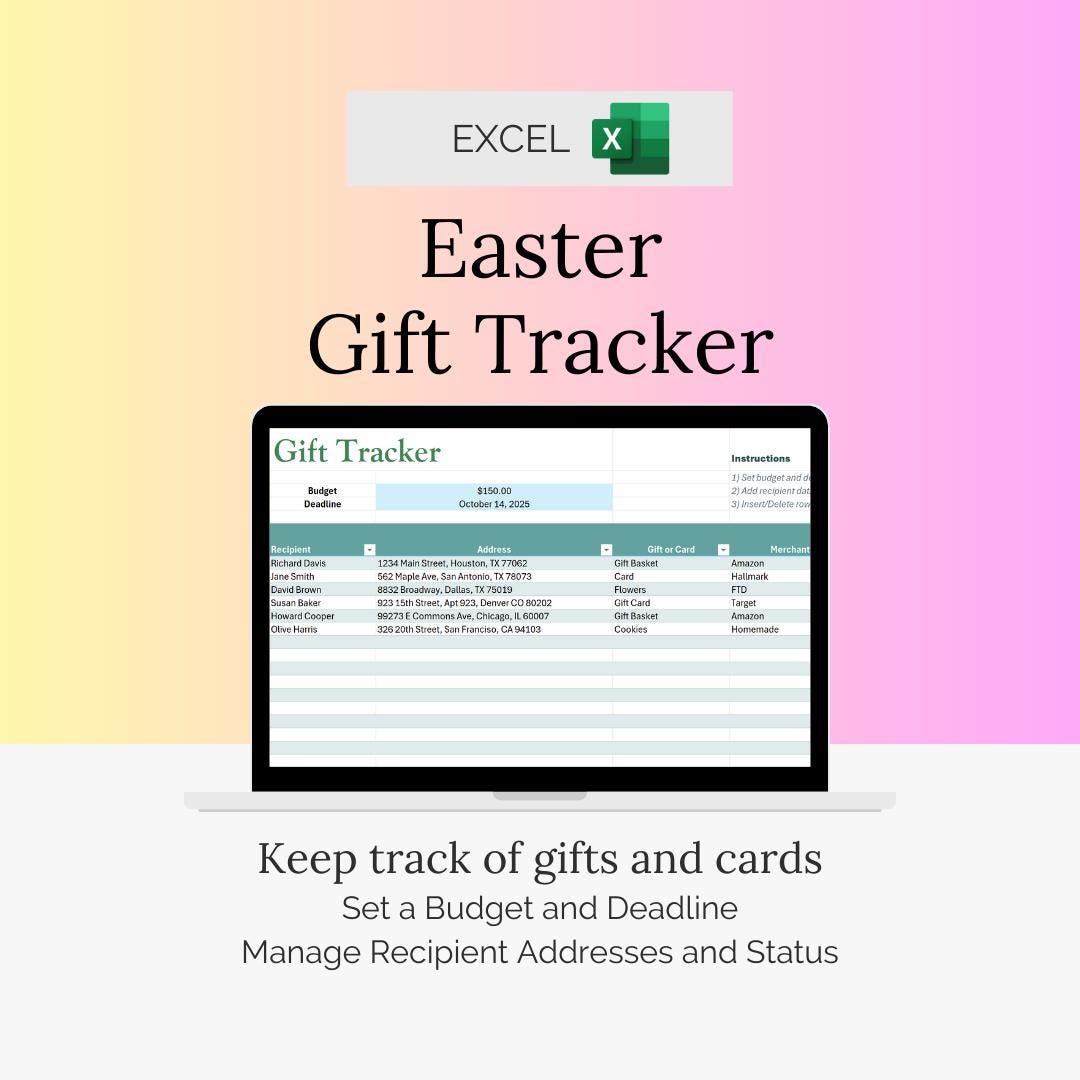 Easter Gift Tracker - Excel Tool - Track Cards and Gifts for Easter ...
